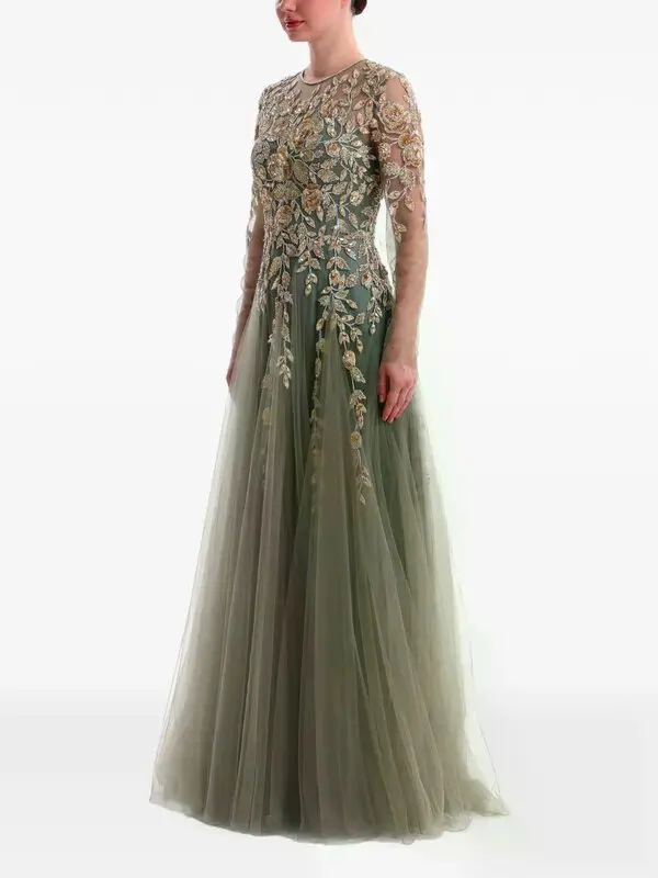 DINA MELWANI Floral-embroidered Chiffon Maxi Dress