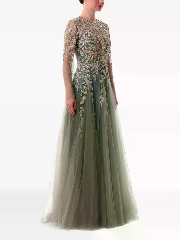 DINA MELWANI Floral-embroidered Chiffon Maxi Dress