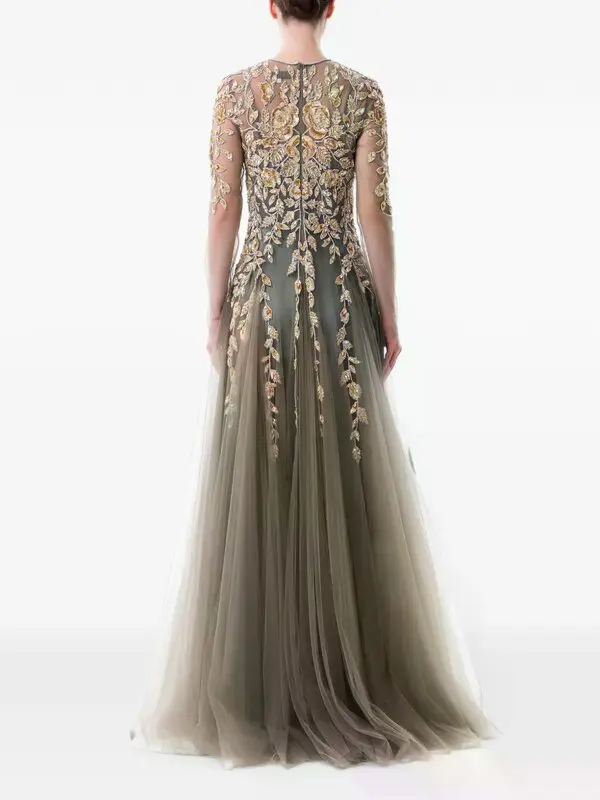 DINA MELWANI Floral-embroidered Chiffon Maxi Dress