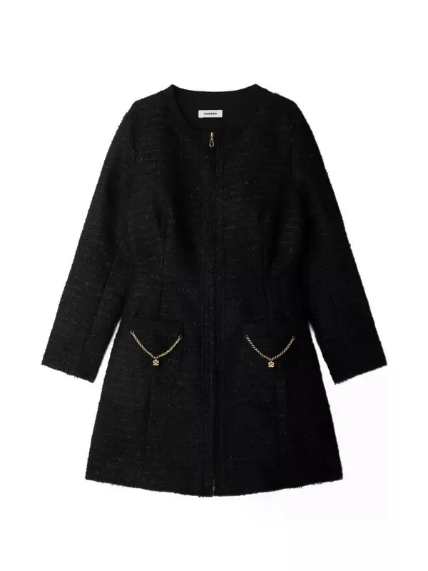 Sandro Tweed Dress With Metal Chain - Black