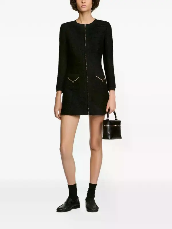 Sandro Tweed Dress With Metal Chain