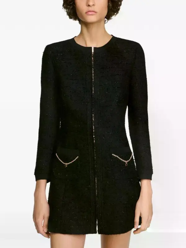 Sandro Tweed Dress With Metal Chain