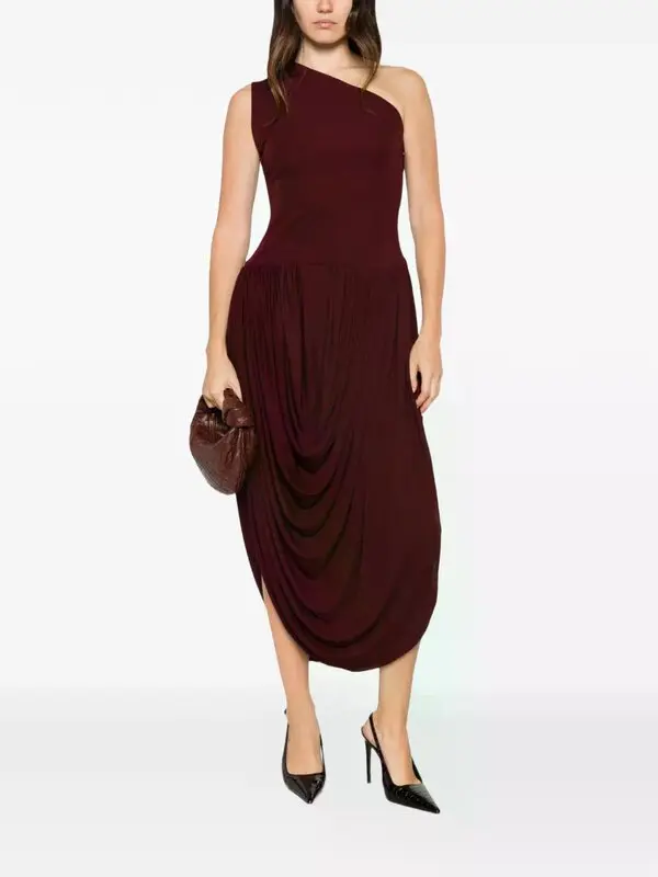 Brandon Maxwell Asymmetri-neck Midi Dress