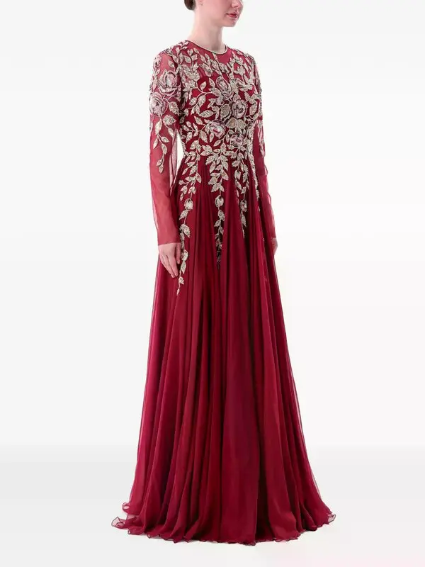 DINA MELWANI Floral-embroidered Chiffon Maxi Dress