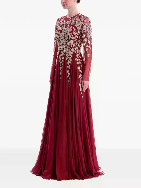 DINA MELWANI Floral-embroidered Chiffon Maxi Dress