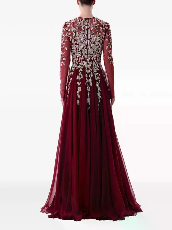 DINA MELWANI Floral-embroidered Chiffon Maxi Dress