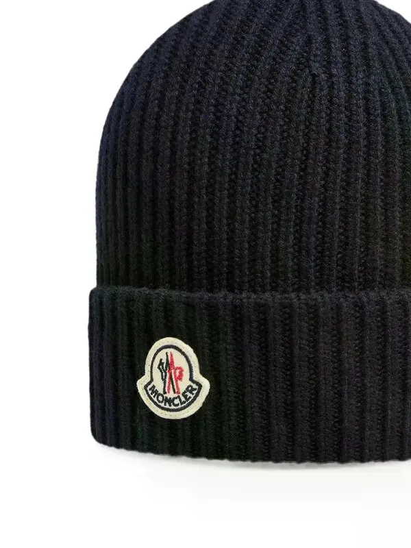 Moncler Logo-patch Ribbed-knit Beanie Hat
