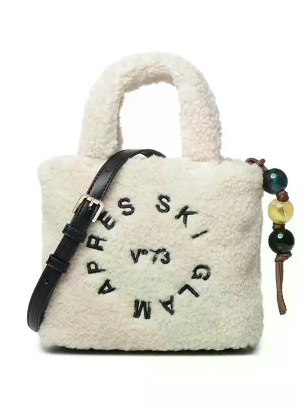 V°73 Teddy-effect Embroidered Tote Bag - Neutrals