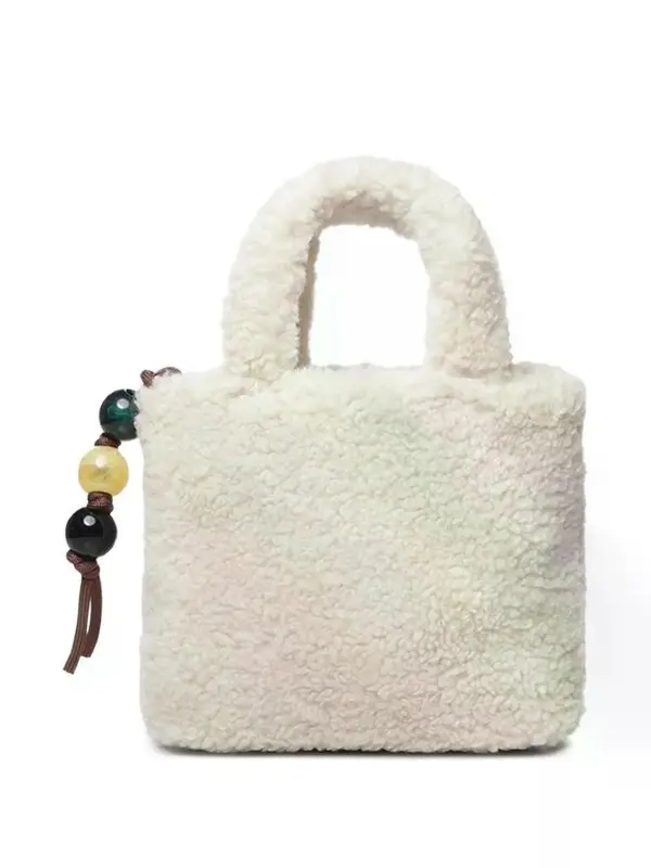 V°73 Teddy-effect Embroidered Tote Bag - Neutrals