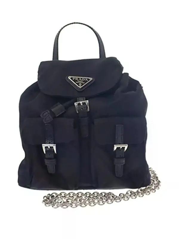 Prada 2019-2026 Mini Saffiano Trimmed Tessuto Drawstring Vela Backpack Satchel - Black