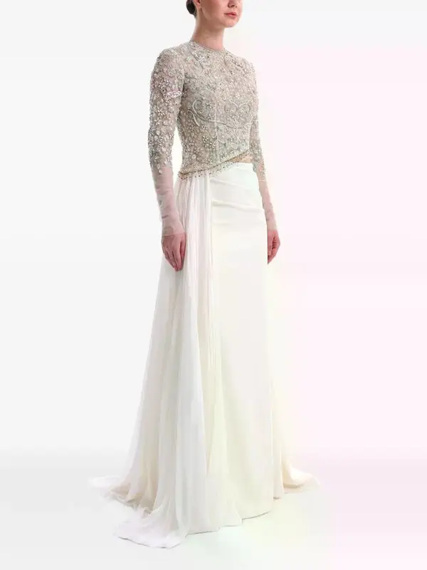 DINA MELWANI Embellished Draped Maxi Dress