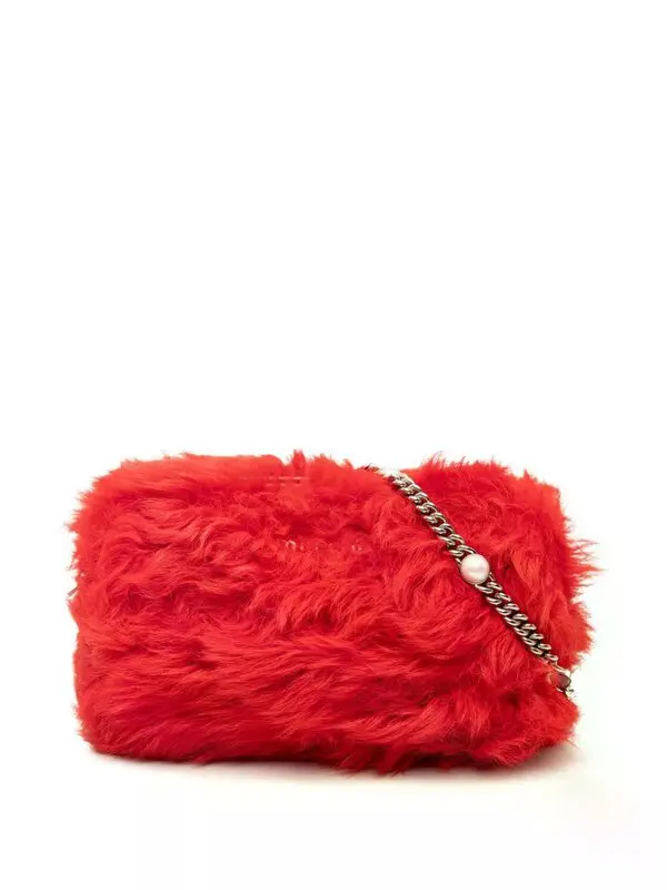 Miu Miu 2010-2026 Shearling Pearl Chain Crossbody Bag - Red
