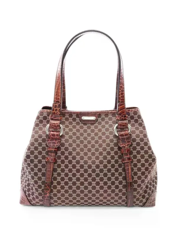 Celine 2010s Macadam Croc-embossed Tote Bag - Brown
