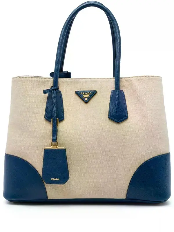 Prada 2010-2026 Large Canapa And Saffiano Double Satchel