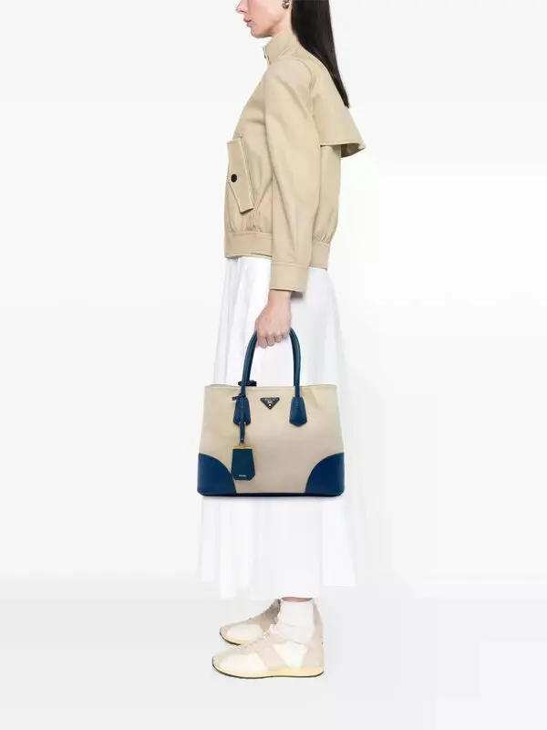 Prada 2010-2026 Large Canapa And Saffiano Double Satchel