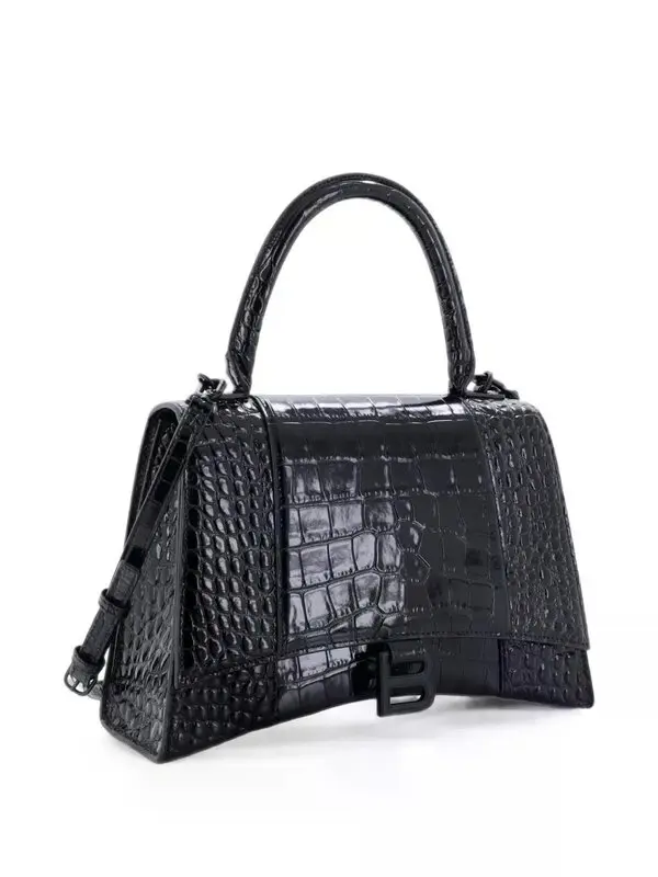Balenciaga Hourglass Top Handle Bag Crocodile Embossed Leather Medium Crossbody Bag
