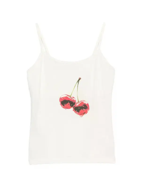 WILLY CHAVARRIA Cherry Cholita Cherry-print Camisole Top - White