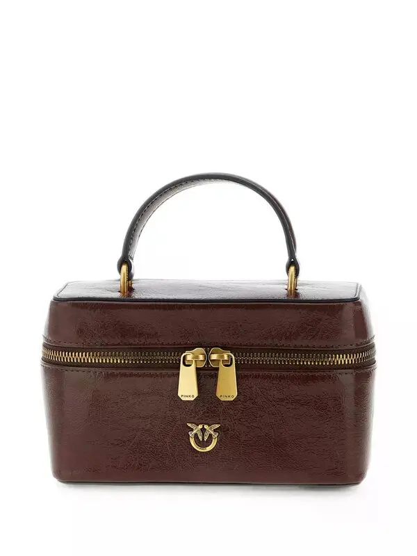 Pinko Small Crossbody Bag In Glossy Leather - Brown