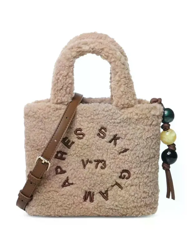 V°73 Ski Glam Teddy-effect Embroidered Shoulder Bag - Neutrals