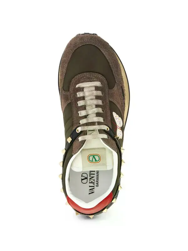 Valentino Garavani Stud Up Trainer In Split Leather And Nylon With Butterfly Embroidery