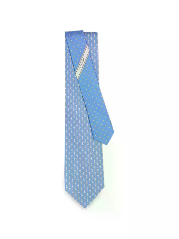 FERRAGAMO Seahorse-print Silk Tie