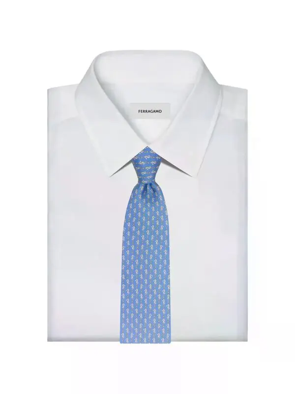 FERRAGAMO Seahorse-print Silk Tie