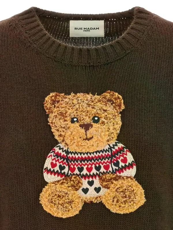 RUE MADAM PARIS Marvin Love Bear-patch Embroidered Sweater - Brown