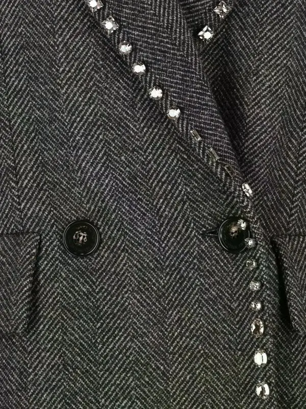 Stella McCartney Crystal-embellished Herringbone Coat - Grey