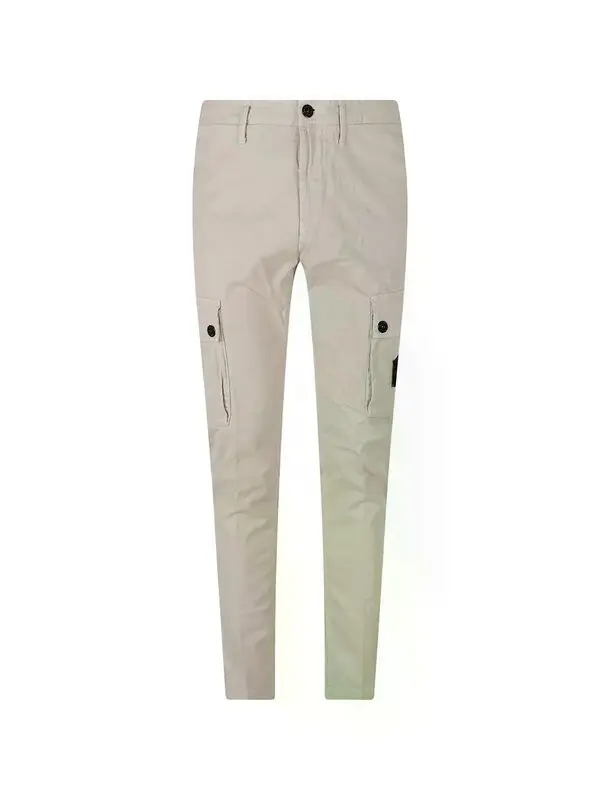 Stone Island 3100034 Stretch Organic Broken Twill Cotton 'old' Effect Slim-fit Cargo Trousers With Zip Hand Pockets - Neutrals