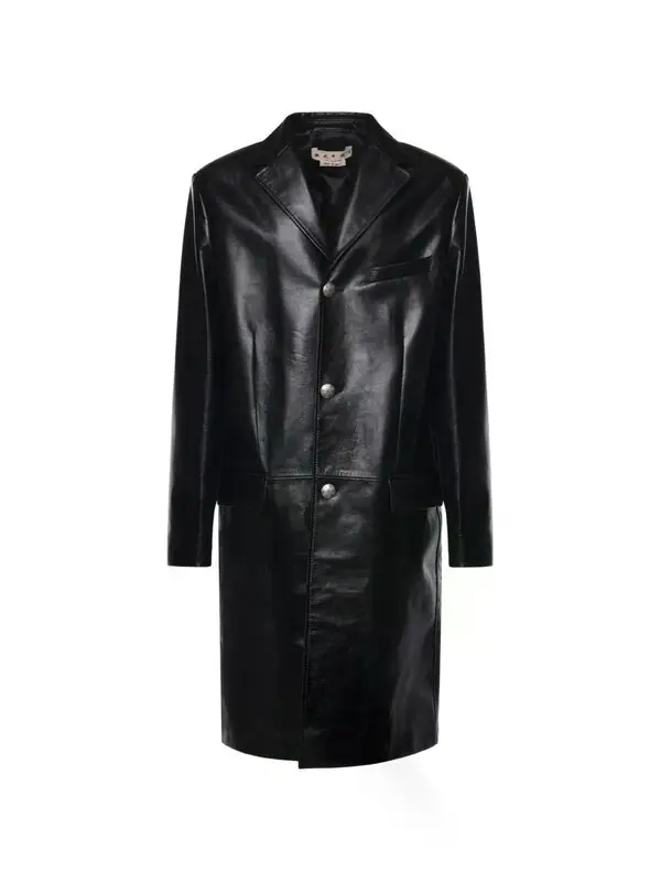 Marni Engraved-button Leather Coat - Black