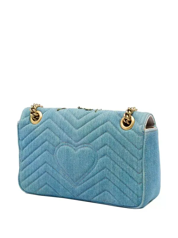 Gucci 2016-2026 Medium Gg Marmont Matelasse Denim Floral Embroidered Shoulder Bag