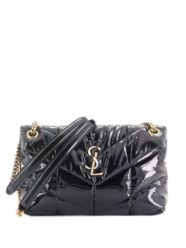 Saint Laurent Loulou Puffer Quilted Patent Small Shoulder Bag - Black