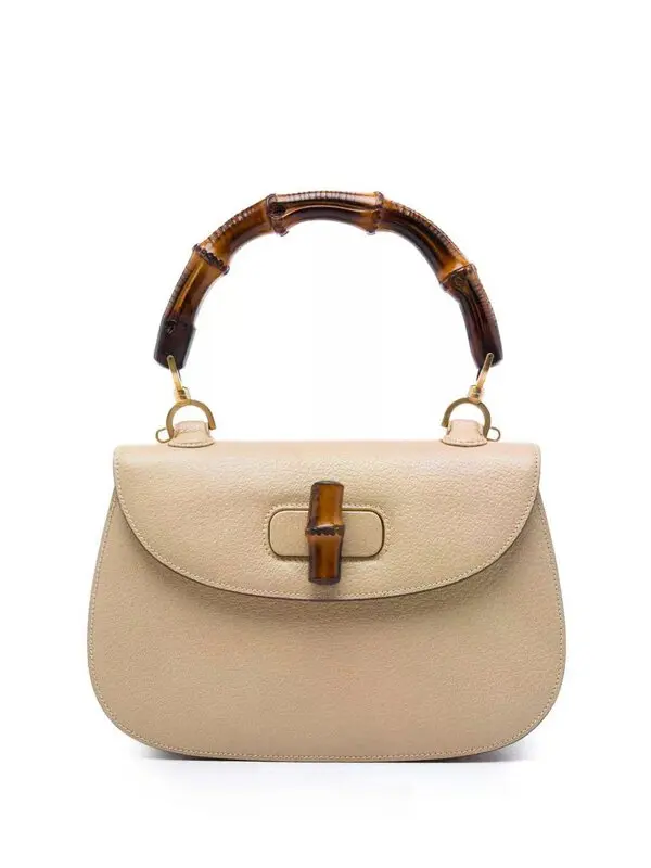 Gucci 20th Century Grained Calfskin Bamboo Night Satchel - Neutrals