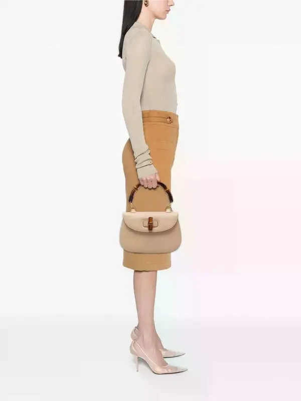 Gucci 20th Century Grained Calfskin Bamboo Night Satchel - Neutrals