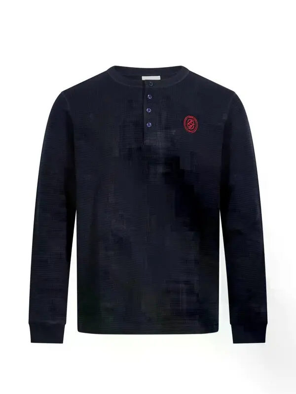 Drole De Monsieur Waffle-knit Embroidered T-shirt - Blue