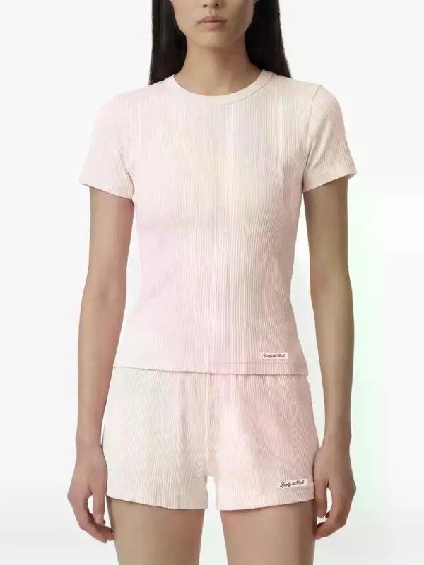 Sporty & Rich Signature Ribbed Logo-patch T-shirt - Pink