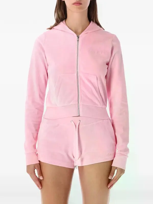 Sporty & Rich Signature Logo Krystal Logo-embellished Hoodie - Pink