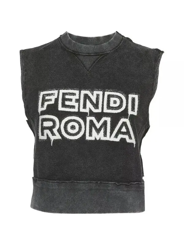 Fendi X Marc Jacobs Logo-embroidered Cropped Top - Grey