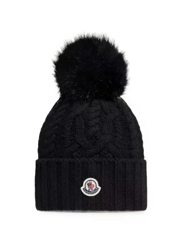 Moncler Cable-knit Pompom Beanie Hat - Black
