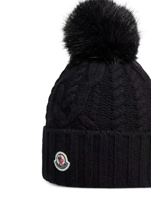 Moncler Cable-knit Pompom Beanie Hat - Black
