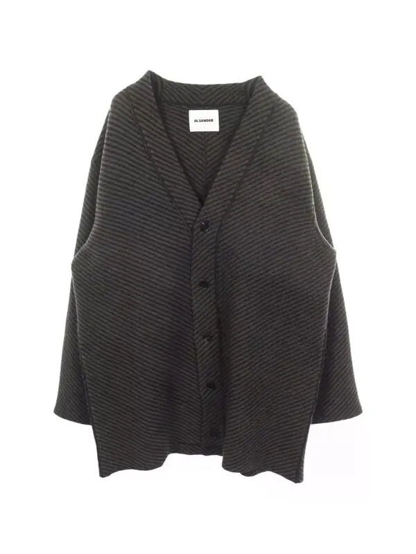 JIL SANDER 2010s Striped Wool Cardigan - Grey