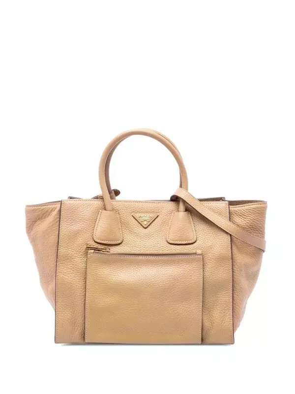 Prada 2010-2026 Vitello Daino Front Pocket Open Convertible Tote Satchel