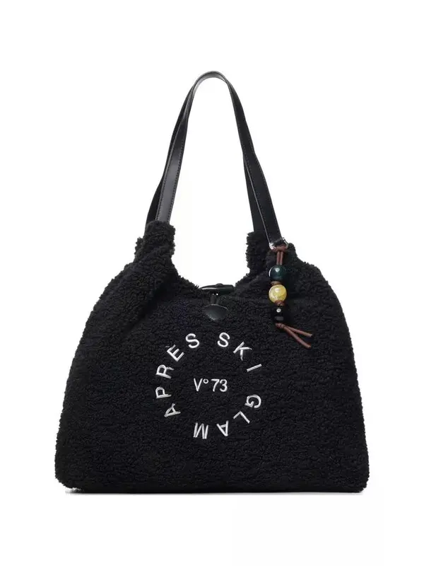 V°73 Ski Glam Embroidered Teddy-effect Shoulder Bag - Black