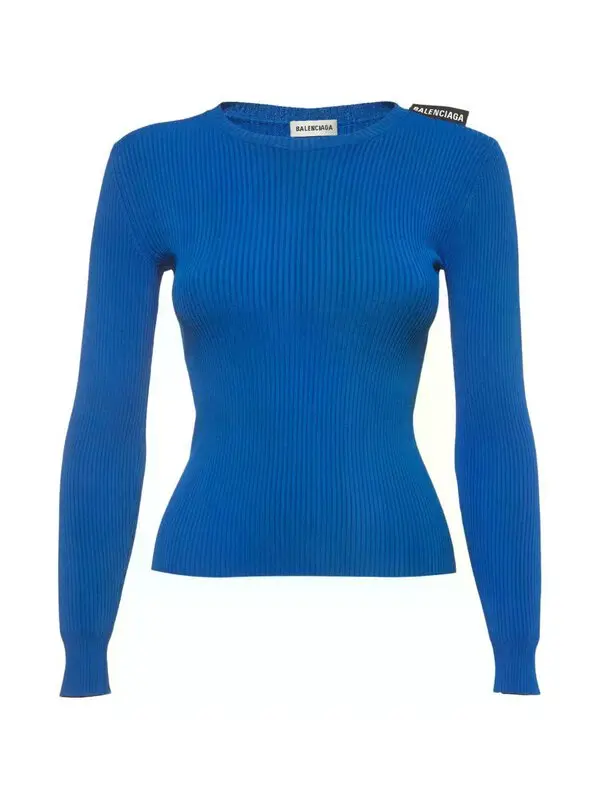 Balenciaga Rib-knit Long-sleeved T-shirt - Blue