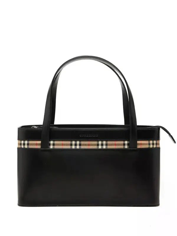 Burberry 2000-2017 House Check Canvas Trimmed Leather Handbag