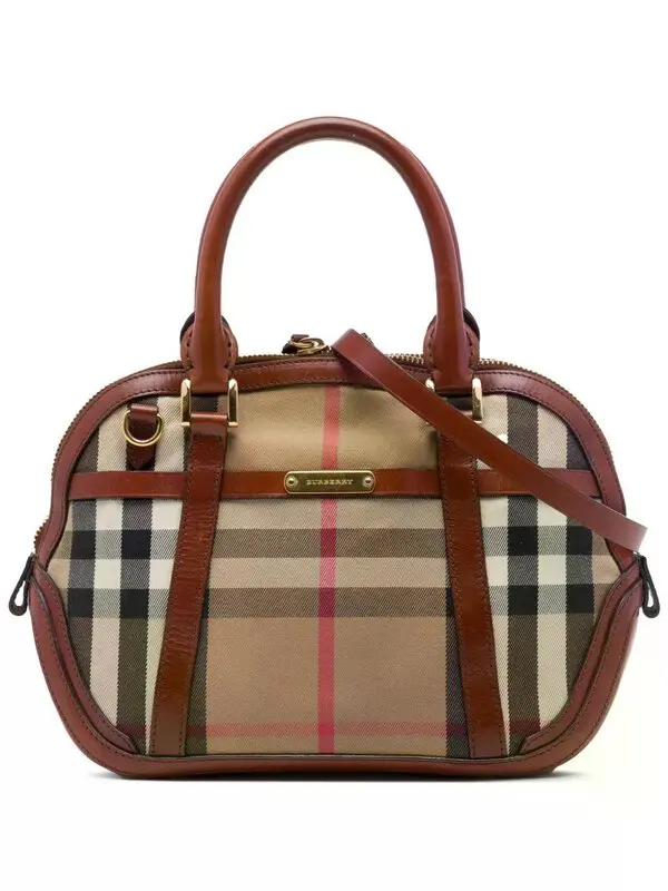Burberry 2000-2017 Small Leather Trimmed House Check Canvas Bridle Orchard Satchel