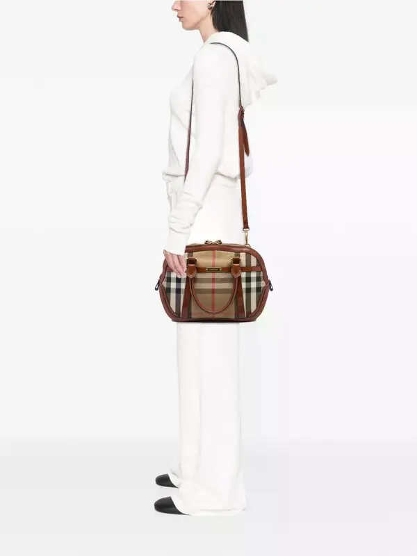 Burberry 2000-2017 Small Leather Trimmed House Check Canvas Bridle Orchard Satchel