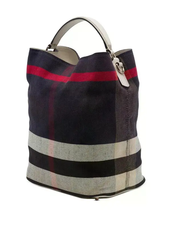 Burberry 2000-2017 Medium Mega Check Canvas Ashby Bucket Bag Satchel