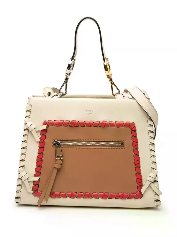 Fendi 2000-2010 Small Bicolor Calfskin Whipstitch Runway Satchel