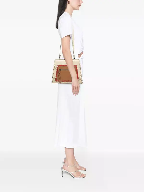 Fendi 2000-2010 Small Bicolor Calfskin Whipstitch Runway Satchel
